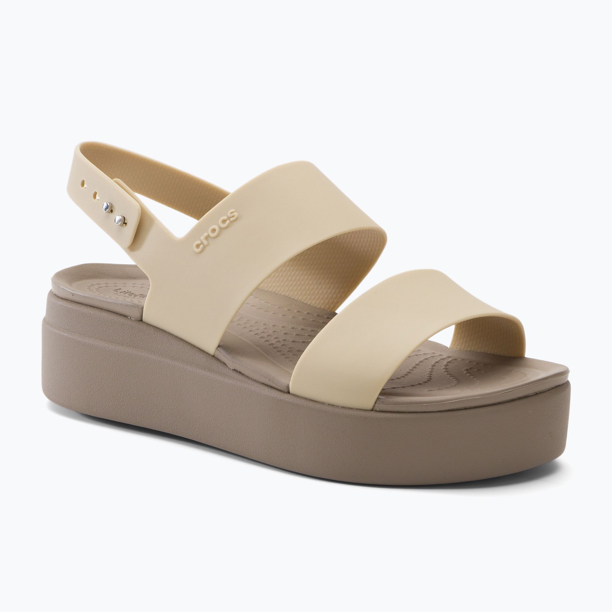 Sandały damskie Crocs Brooklyn Met Low Wedge metal champagne (207641 ...