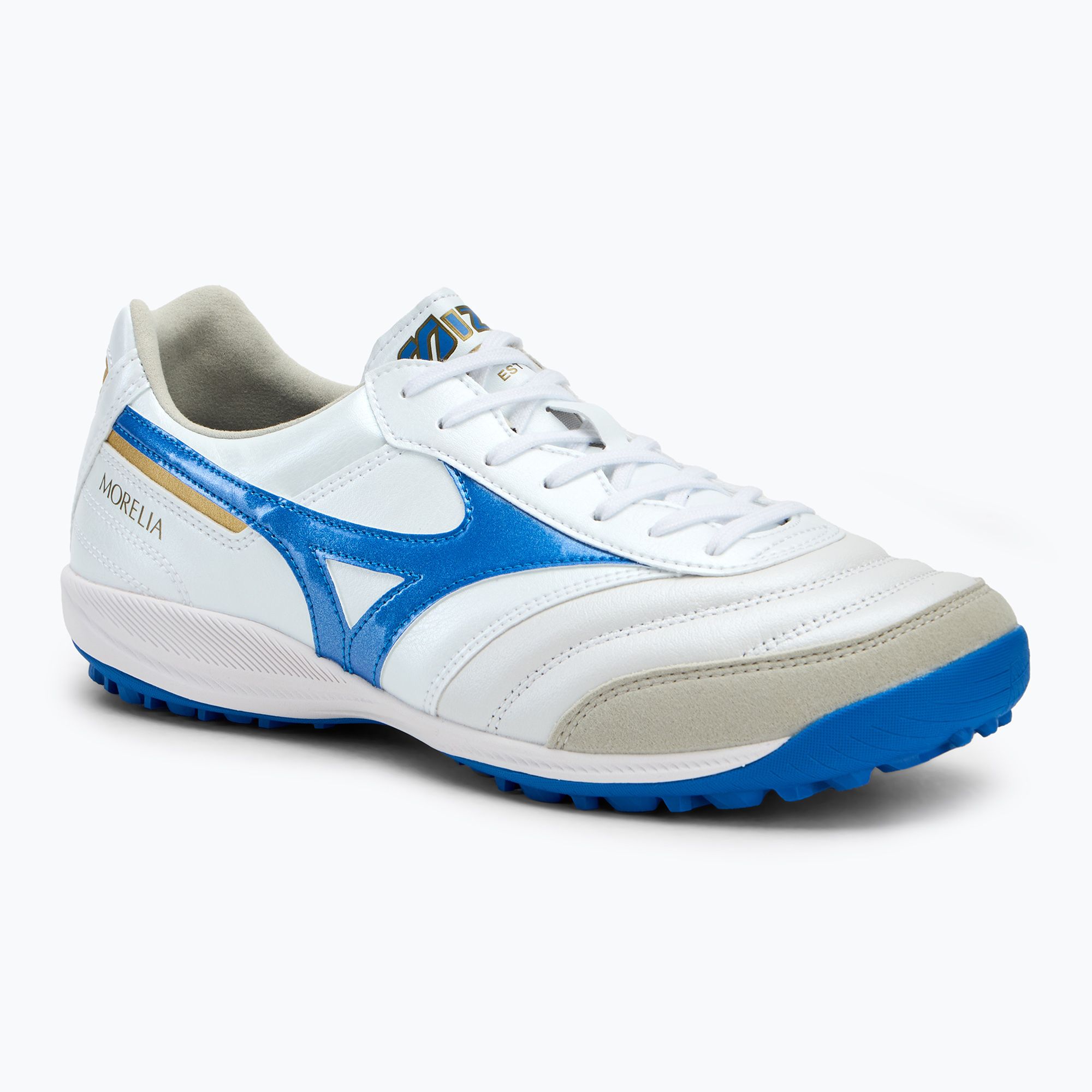 Buty piłkarskie Mizuno Morelia Sala Elite TF white/laser blue/gold (Q1GB241225) - Sportano.pl