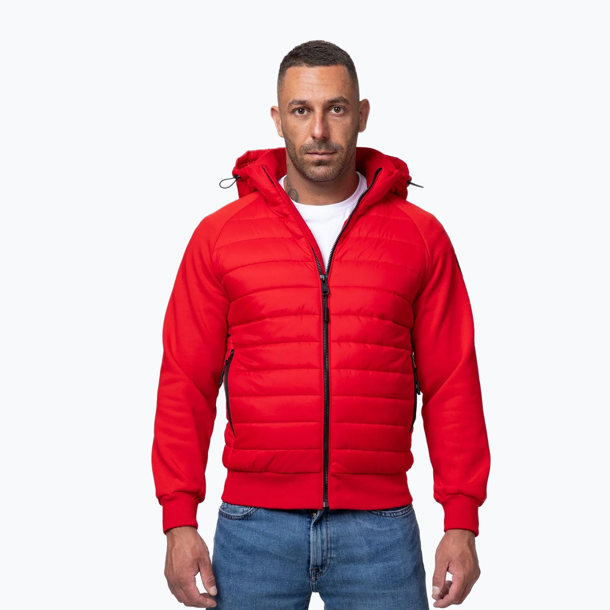 Kurtka męska Pitbull Palomar Padded Hooded Hybrid fluo/red ...