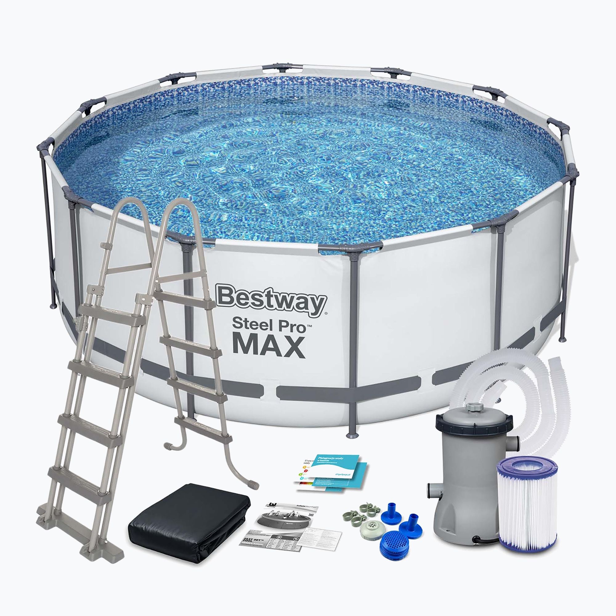 Basen stelażowy Bestway Steel Pro Max Pool Set 396 x 122 cm szary (5618W) - Sportano.pl
